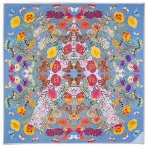 ASPINAL OF LONDON Botanical 'a' Silk Scarf In Bird - Blue