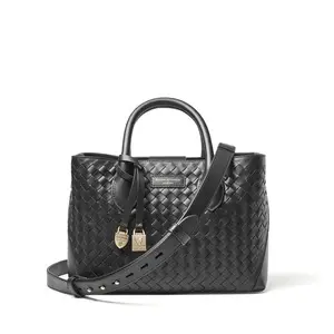 ASPINAL OF LONDON Midi London Woven Leather Tote Bag - Black