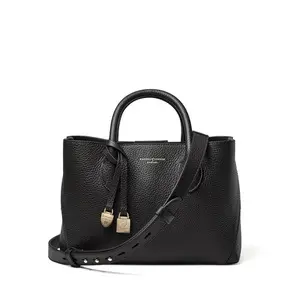 ASPINAL OF LONDON Midi London Tote In Pebble With Engravable Charm - Black