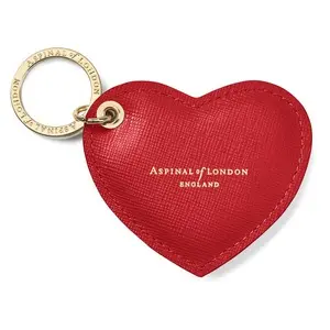 ASPINAL OF LONDON Heart Key Ring In Scarlet Saffiano - Red