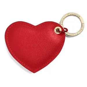 ASPINAL OF LONDON Heart Key Ring In Scarlet Saffiano