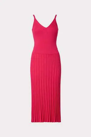 MILLY Cami Top Pleated Midi Dress - Shocking Pink