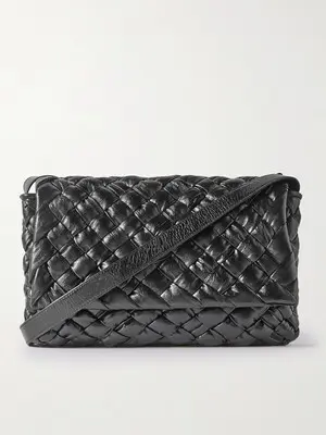 Bottega Veneta Rumple Intrecciato Leather Messenger Bag - Black