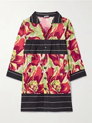 BODE Printed Cotton-jacquard Mini Shirt Dress
