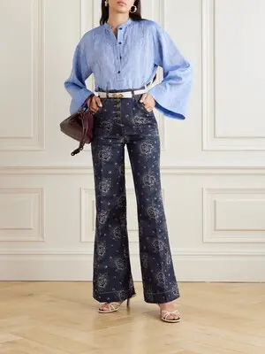 Etro Denim-jacquard High-rise Flared Jeans