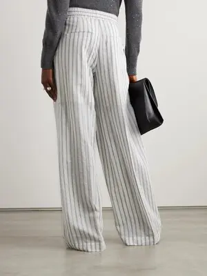 Brunello Cucinelli Pleated Striped Cotton And Silk-blend Wide-leg Pants
