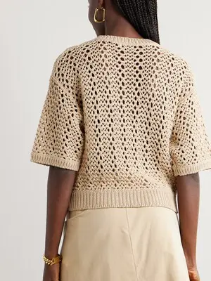 Brunello Cucinelli Open-knit Cotton-blend Sweater - Neutrals