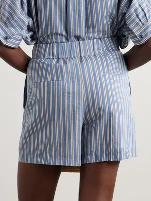 Brunello Cucinelli Pleated Striped Cotton And Silk-blend Shorts