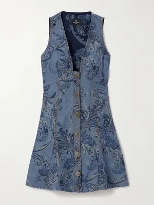 etro denim jacquard mini dress Etro Denim-Jacquard Mini Dress In Blue - 50% Off
