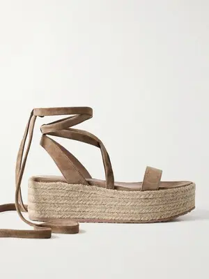 GIANVITO ROSSI 40 Suede And Raffia Platform Espadrilles - Brown