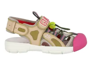 Gucci Tinsel Sport Sandals With Crystal Embellishments Beige/pink/multi