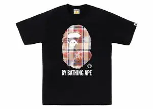 A BATHING APE Bleach Check Ape Head Tee Shirt - Black