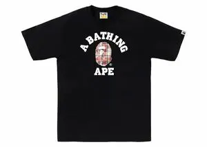 A BATHING APE Bleach Check College Tee Shirt - Black