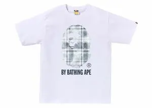 A BATHING APE Bleach Check Ape Head Tee Shirt - White