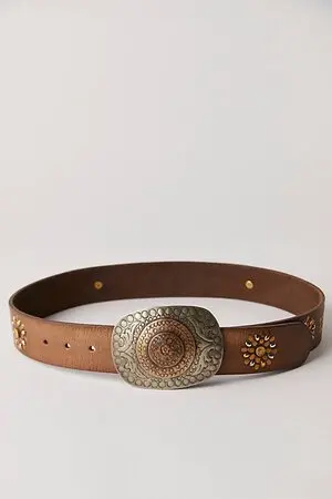 FREE PEOPLE Embossed Leather Belt With Metal Buckle