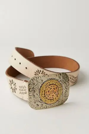 Free People Embossed Leather Belt With Metal Buckle - Perla