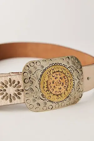 Free People Embossed Leather Belt With Metal Buckle - Perla