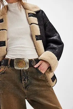 Free People Embossed Leather Belt With Metal Buckle - Starry Night
