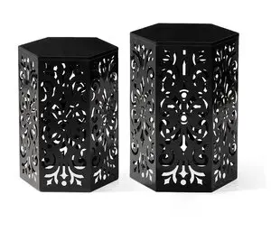GLITZHOME Set Of 2 Iron Cutout Floral Hexagonal Garden Stools - One-color