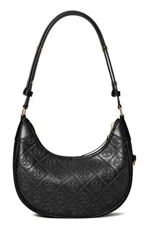 Tory Burch T-monogram Embossed Crescent Shoulder Bag - Black