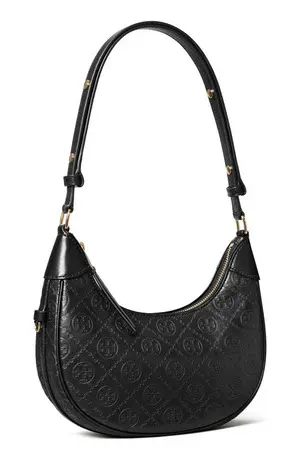 Tory Burch T-monogram Embossed Crescent Shoulder Bag - Black