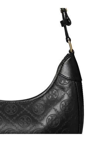 Tory Burch T-monogram Embossed Crescent Shoulder Bag - Black