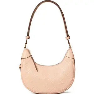 Tory Burch T-monogram Embossed Crescent Shoulder Bag - Blush