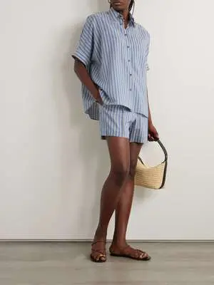 Brunello Cucinelli Striped Bead-embellished Cotton And Silk-blend Shirt
