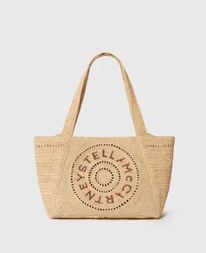 Stella McCartney Logo Raffia Medium Tote Bag - Beige