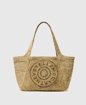 Stella McCartney Logo Crochet Raffia Tote Bag - Beige