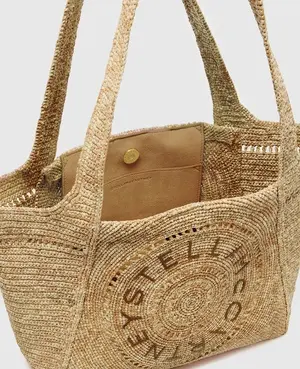 Stella McCartney Logo Crochet Raffia Tote Bag - Beige