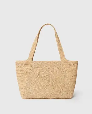 Stella McCartney Logo Crochet Raffia Tote Bag - Beige