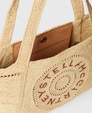 Stella McCartney Logo Crochet Raffia Tote Bag - Beige
