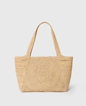 Stella McCartney Logo Raffia Medium Tote Bag - Natural