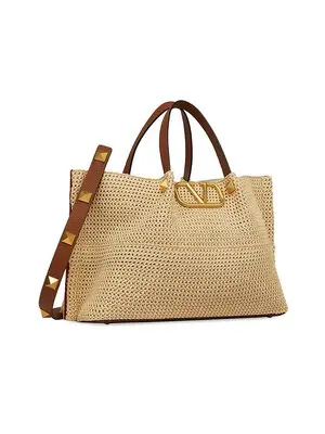 Valentino Garavani Straw Tote Bag - Saddle Brown Natural