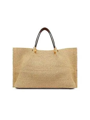 Valentino Garavani Straw Tote Bag - Saddle Brown Natural