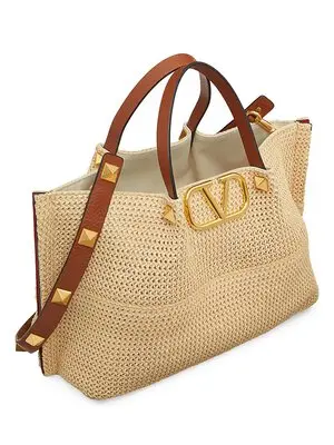 Valentino Garavani Straw Tote Bag - Saddle Brown Natural