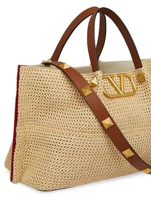 Valentino Garavani Straw Tote Bag - Saddle Brown Natural