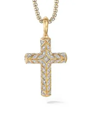 David Yurman Chevron Cross Pendant In 18k Yellow Gold - Diamond