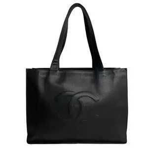 Chanel Logo Cc Leather Tote Bag (preowned) - Black