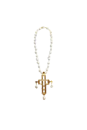 KENNETH JAY LANE Baroque Pearl Cross Necklace - Gold