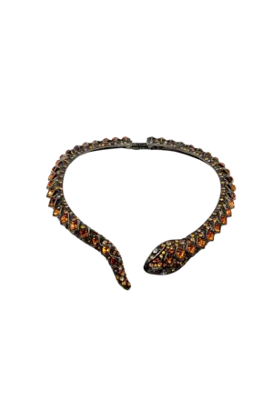 KENNETH JAY LANE Gunmetal & Topaz Snake Collar Necklace - Orange