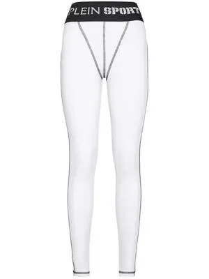 PLEIN SPORT Logo-waistband High-waist Leggings - White
