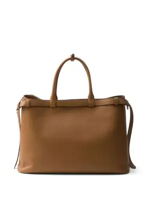 Prada Double-belt Leather Handbag - Brown