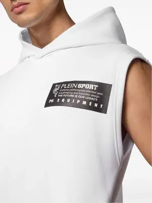 PLEIN SPORT Logo Print Sleeveless Hoodie - White