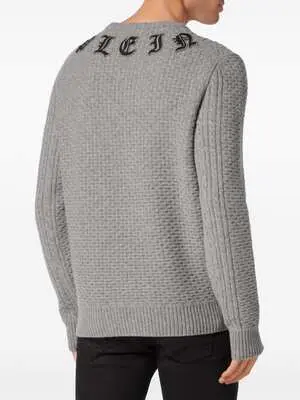 Philipp Plein Logo-appliqué Cable-knit Jumper - Grey