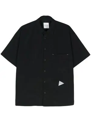 AND WANDER Logo-patch Classic-collar Shirt