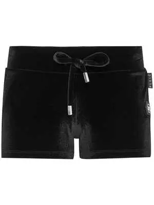 Philipp Plein Gothic Plein-print Velvet Shorts - Black