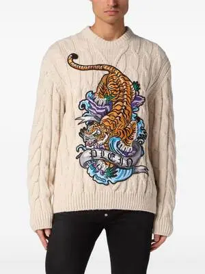 Philipp Plein Tattoo-print Cable-knit Jumper