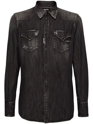 Dsquared2 Long-sleeve Washed Denim Shirt - Black